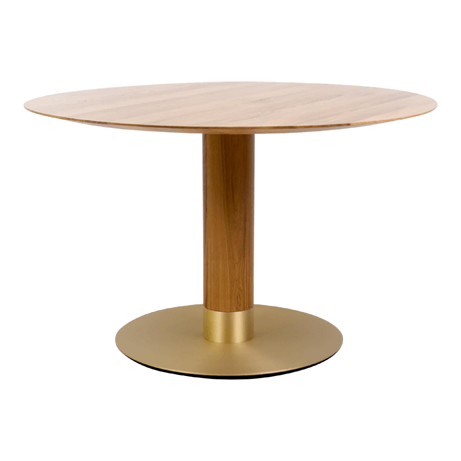 Modern Round Natural Wood Dining Table With Brass Base | Chairish