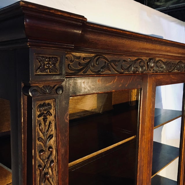 Elizabethan Revival Oak Bookcase or China Cabinet Circa 1910 | Chairish