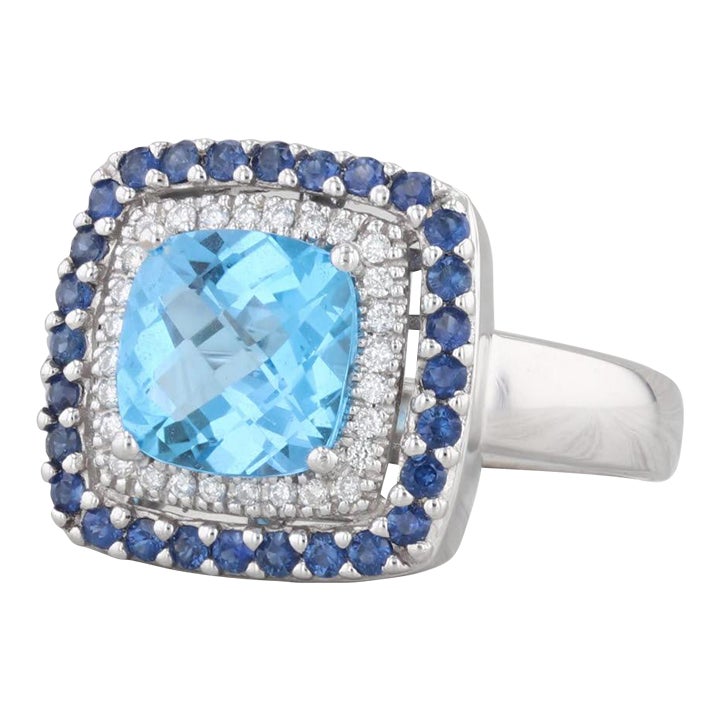 Le Vian Topaz Sapphire Diamond Halo Ring 14k White Gold Size 6.75 ...
