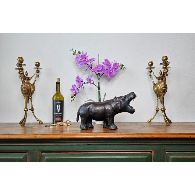 Antique European Carved Leather Warpped Hippo Figure Statue | Chairish