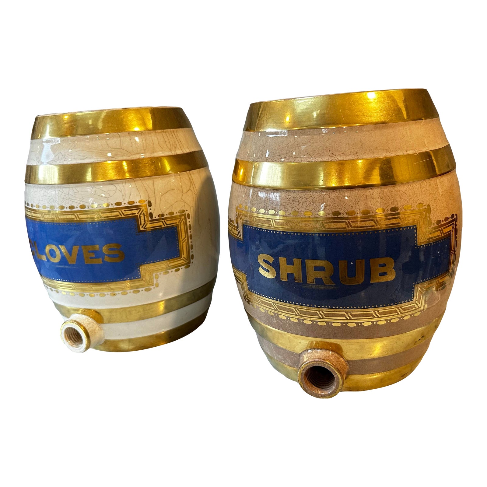 Pair of Antique English Ironstone Spirit Barrels, Victorian | Chairish