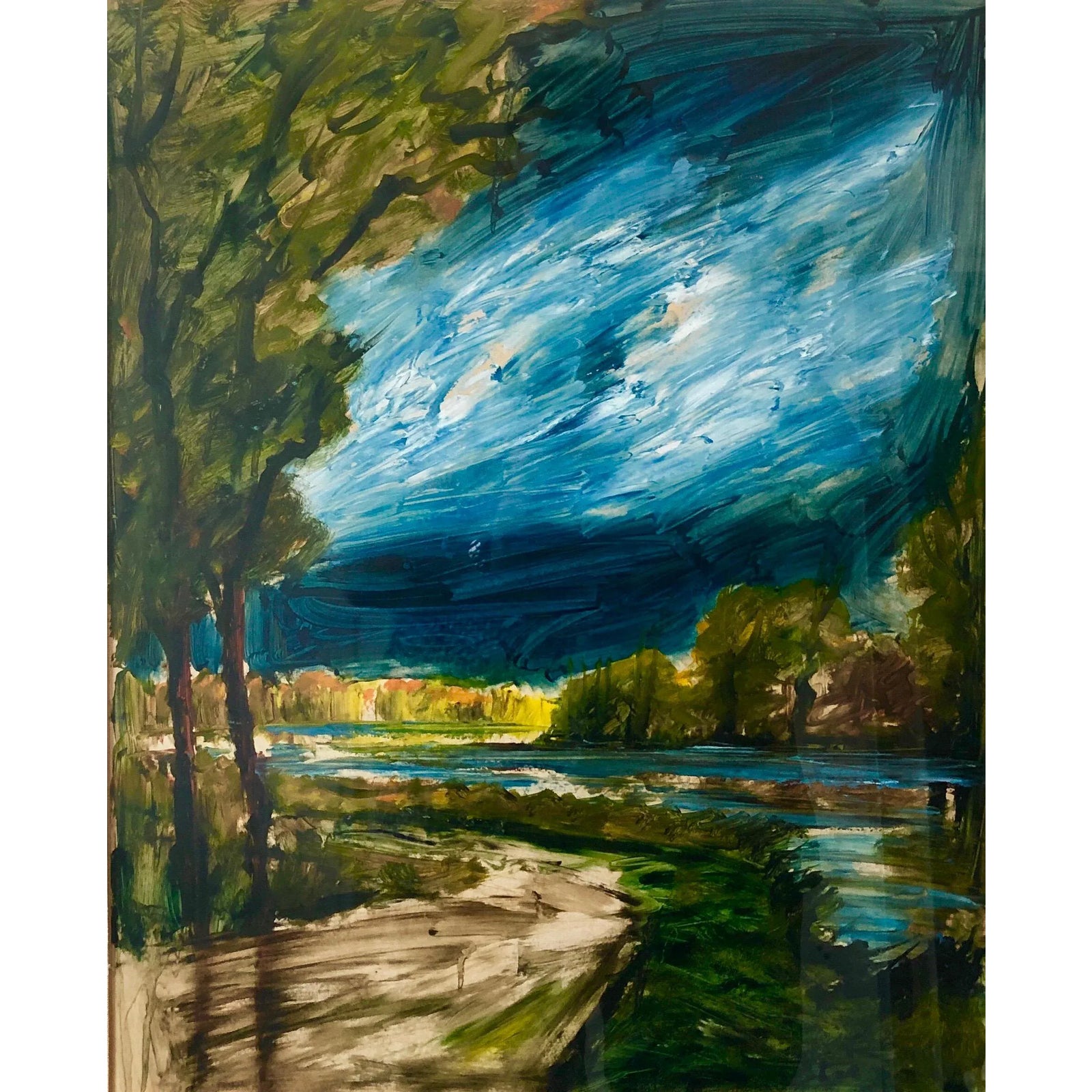 Roger Etienne, Mid Century Modernist French Painting Landscape With ...