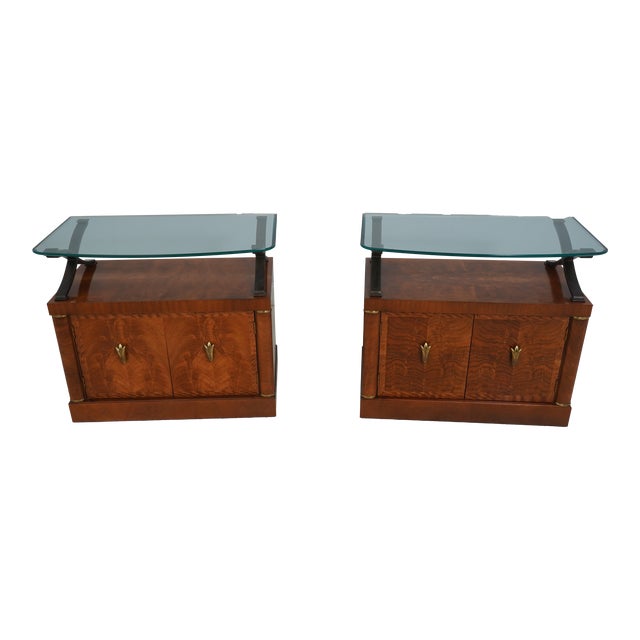 Pair Henredon Modern Design Glass Top Living Room End Tables | Chairish
