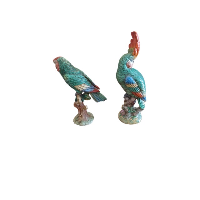Vintage Pair of Ceramic Italian Parrots Signed Zaccagnini | Chairish