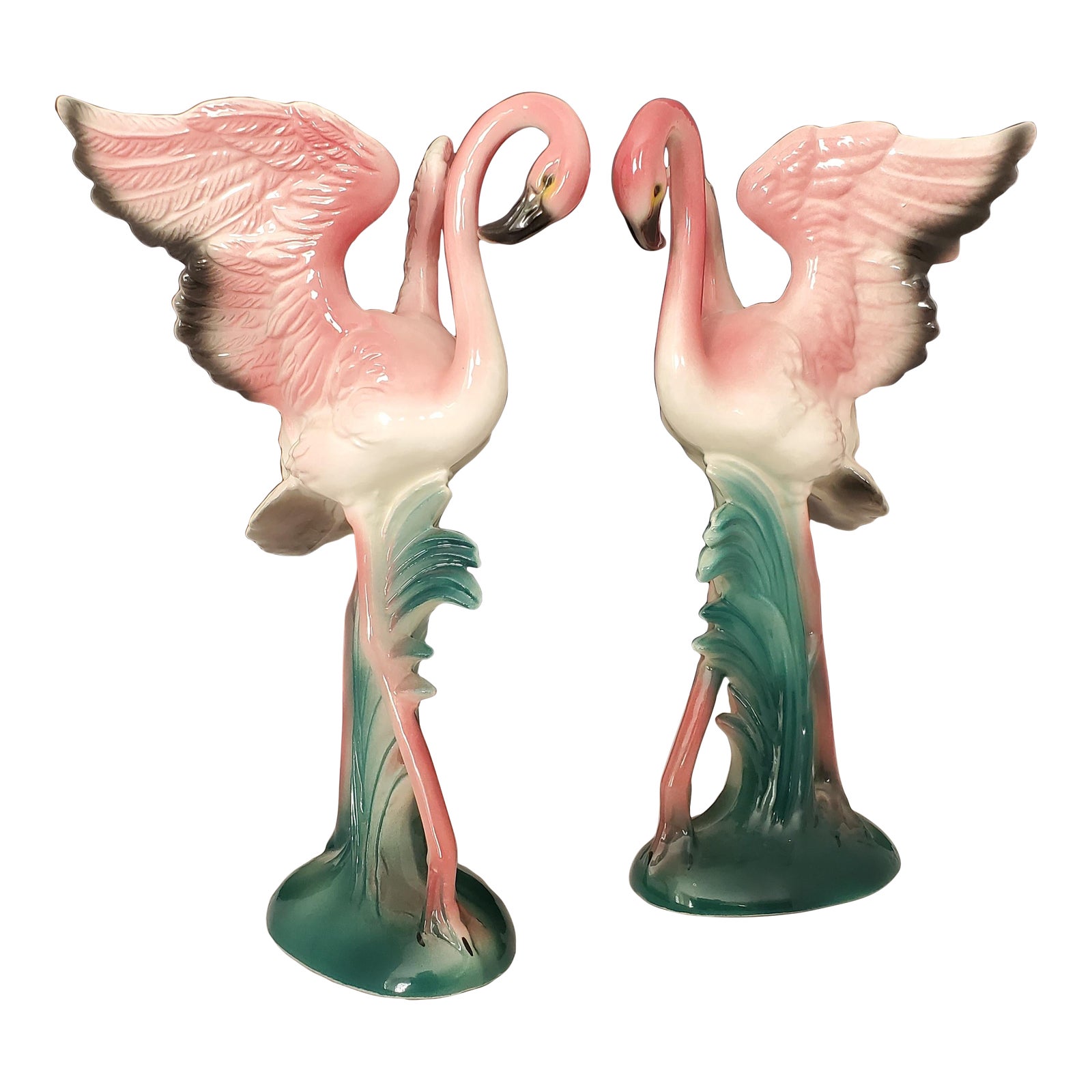 Pair of Early 20th Century Pink Flamingos | Chairish