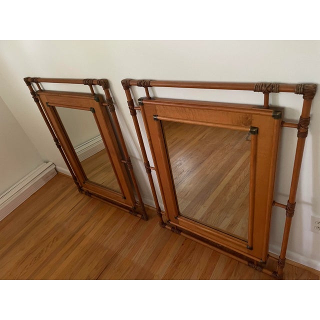 1950s Vintage Lane Venture Bamboo Rattan Campaign Style Mirrors - Set ...