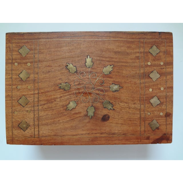 Indian Brass Inlay Wood Box | Chairish