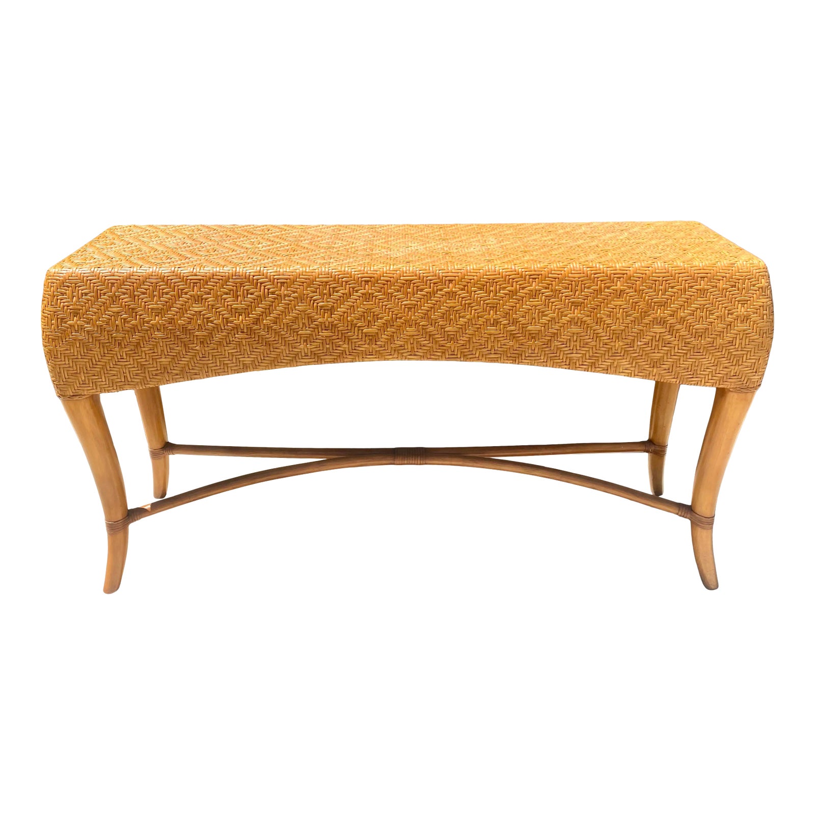 1990s Woven Cane Top Console With Wrapped Bamboo Accents | Chairish