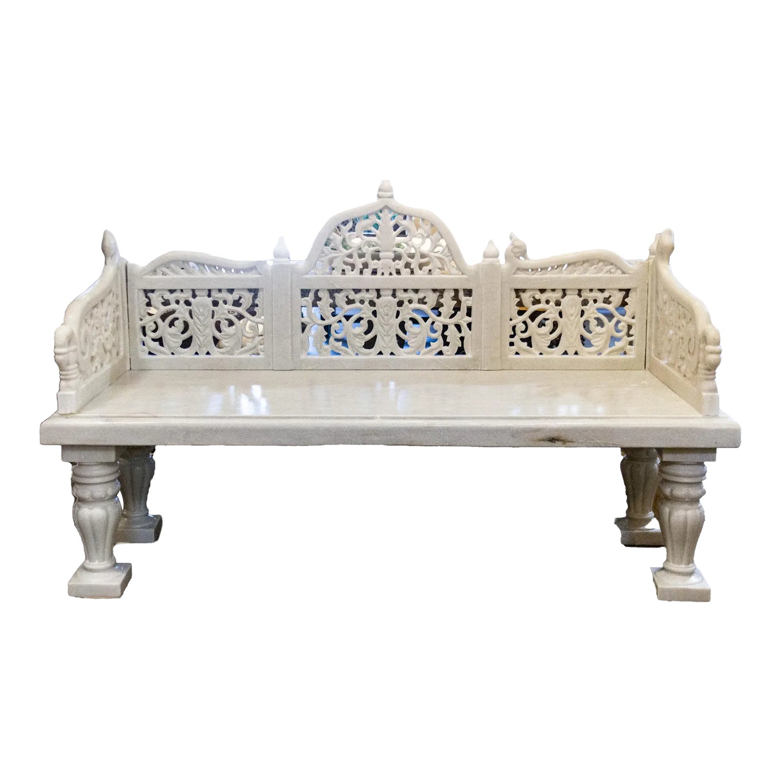 Royal Carved White Marble Garden Bench | Chairish