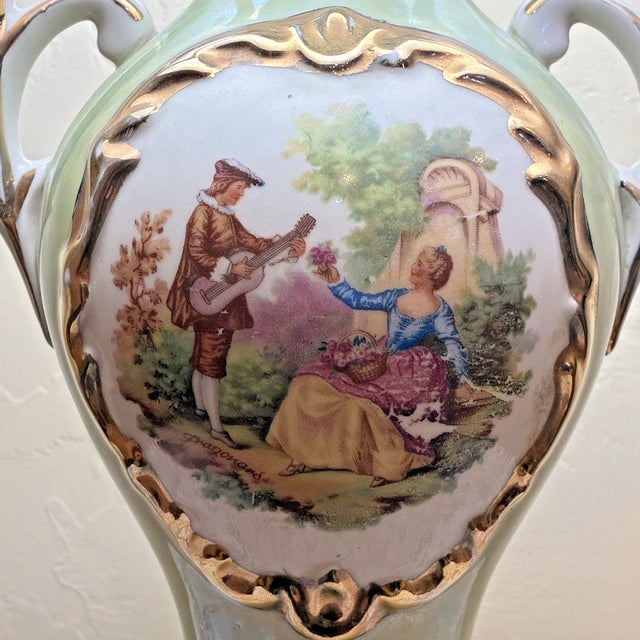Vintage Lusterware Victorian Couple Motif Iridescent Porcelain Lamp W ...