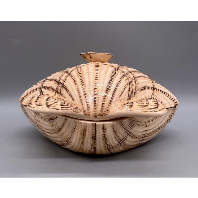 Vintage Ceramic Clam Shell Lidded Box | Chairish
