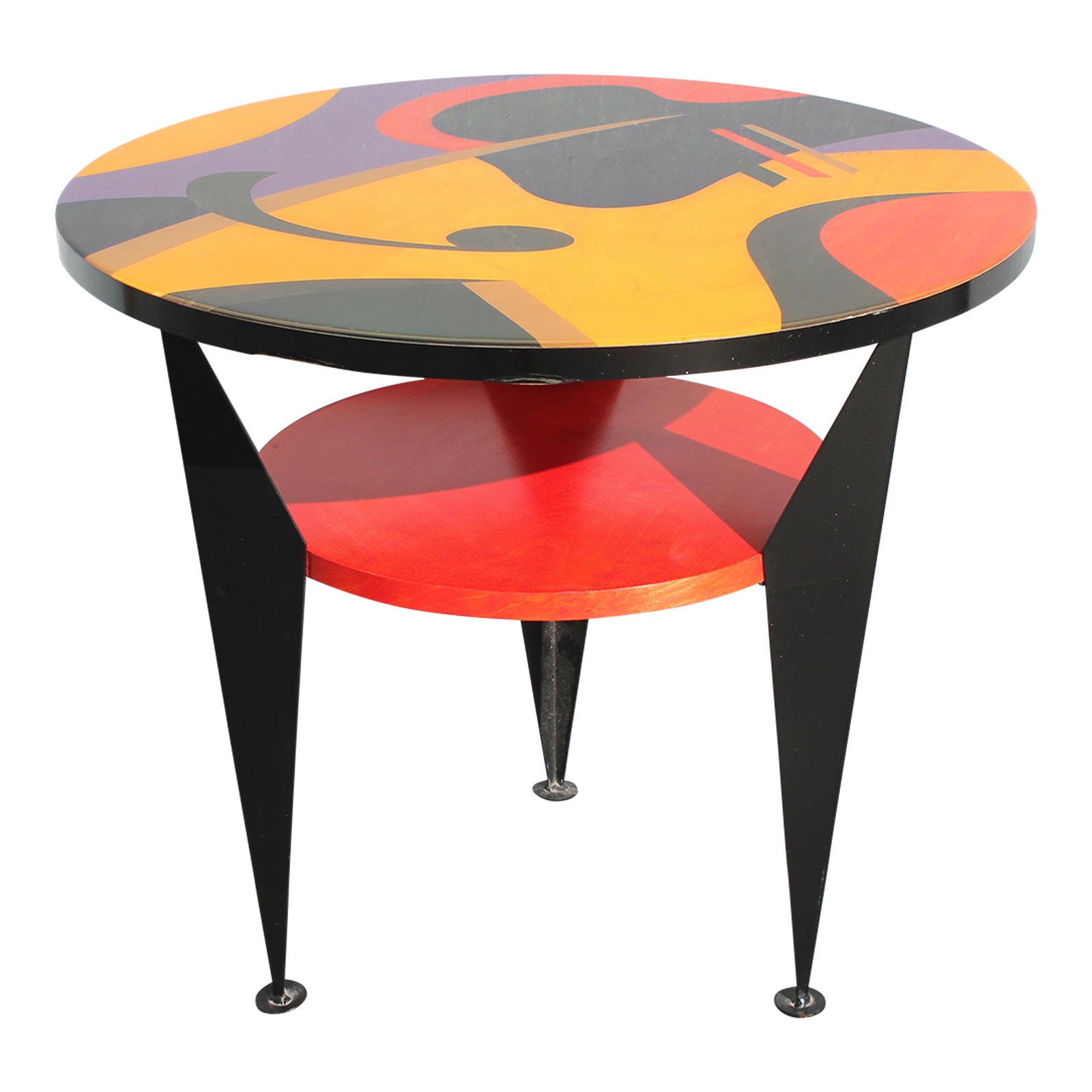 1970's Memphis Style Multi Color 2 Tiered Accent/ Side Table | Chairish