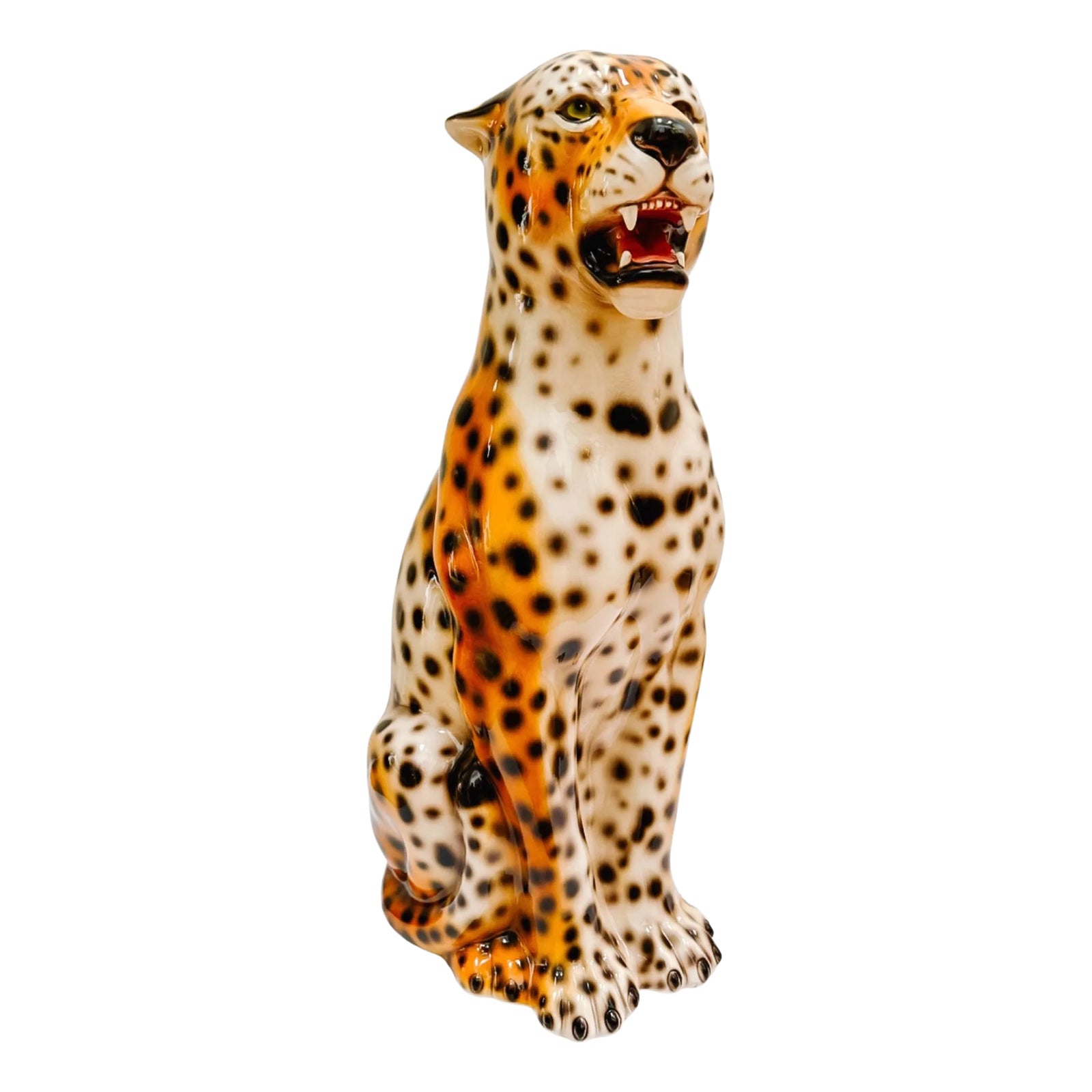 Italian Glazed Ceramic Standing Leopard Statue | Chairish
