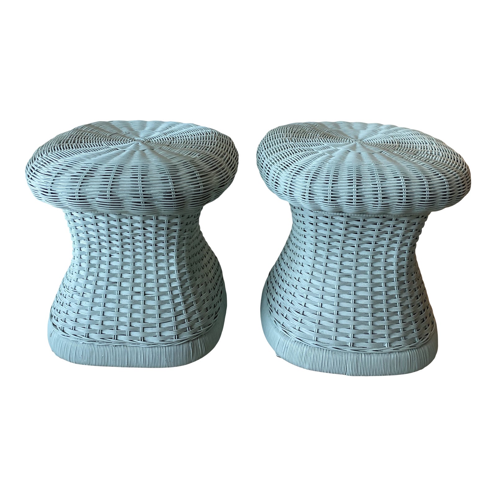 Vintage Wicker Mushroom Shape Benches Stools -A Pair | Chairish