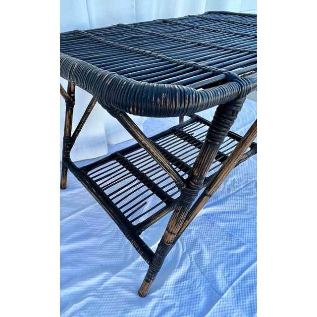 Vintage Newly Painted Distressed Black Bamboo and Pencil Reed Coffee ...