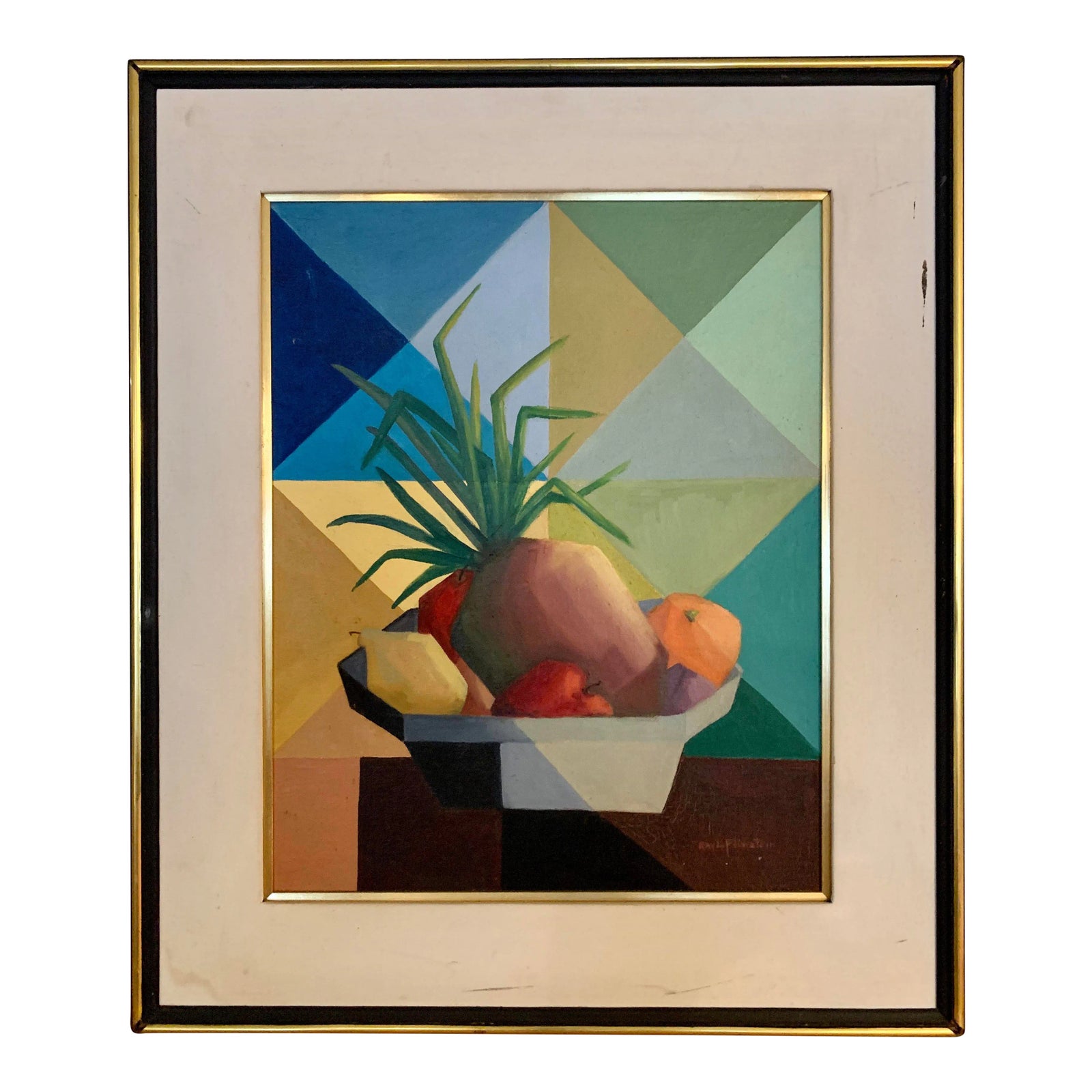 1950s Cubist Still Life Painting of Fruit Bowl by Feinstein | Chairish