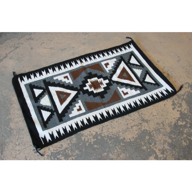 Vintage Hand-Woven Navajo Rug in Black, White, Brown, and Gray, Circa ...