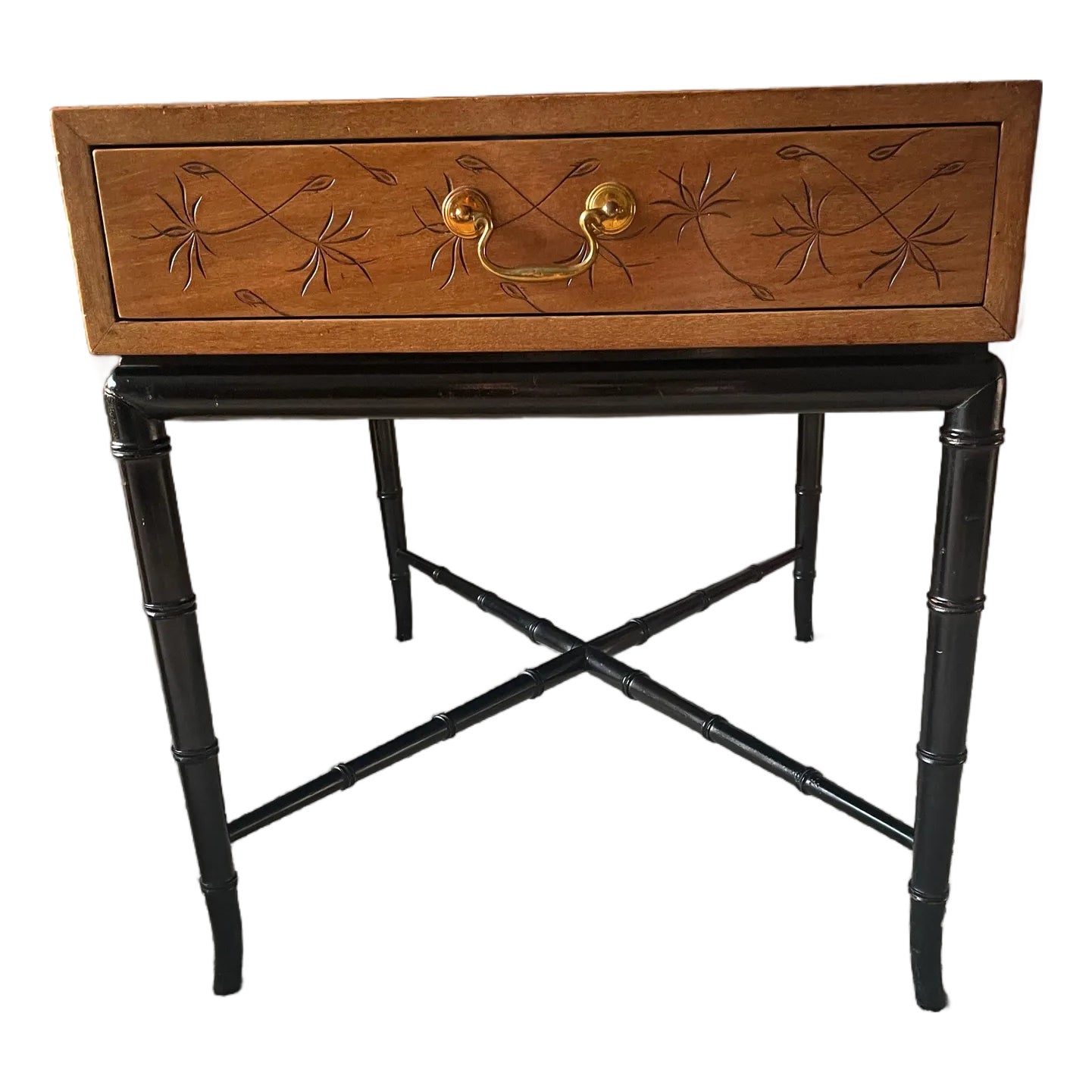 1960s Mid-Century Kittenger Side Table - Faux Bamboo Dandelion Design ...