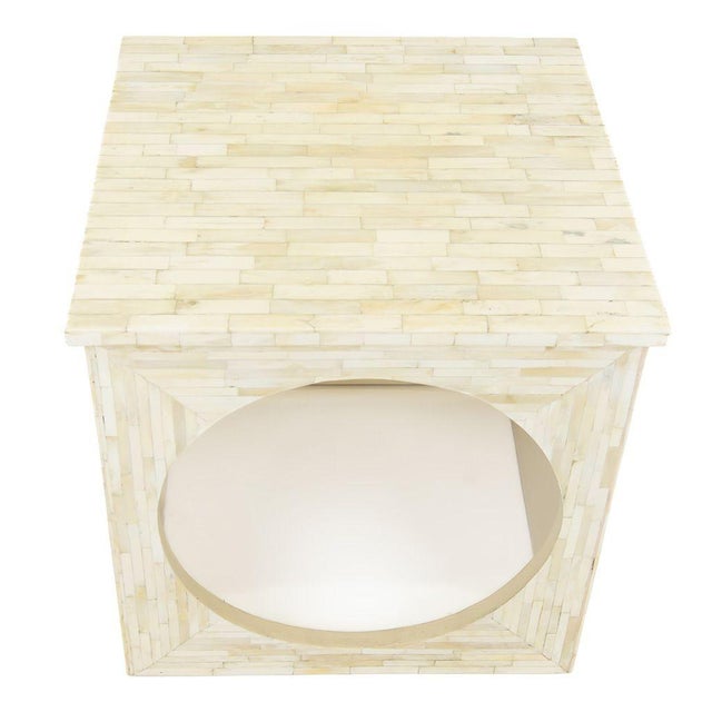 Late 20th Century Pair of Bone Marquetry Square Side Tables | Chairish