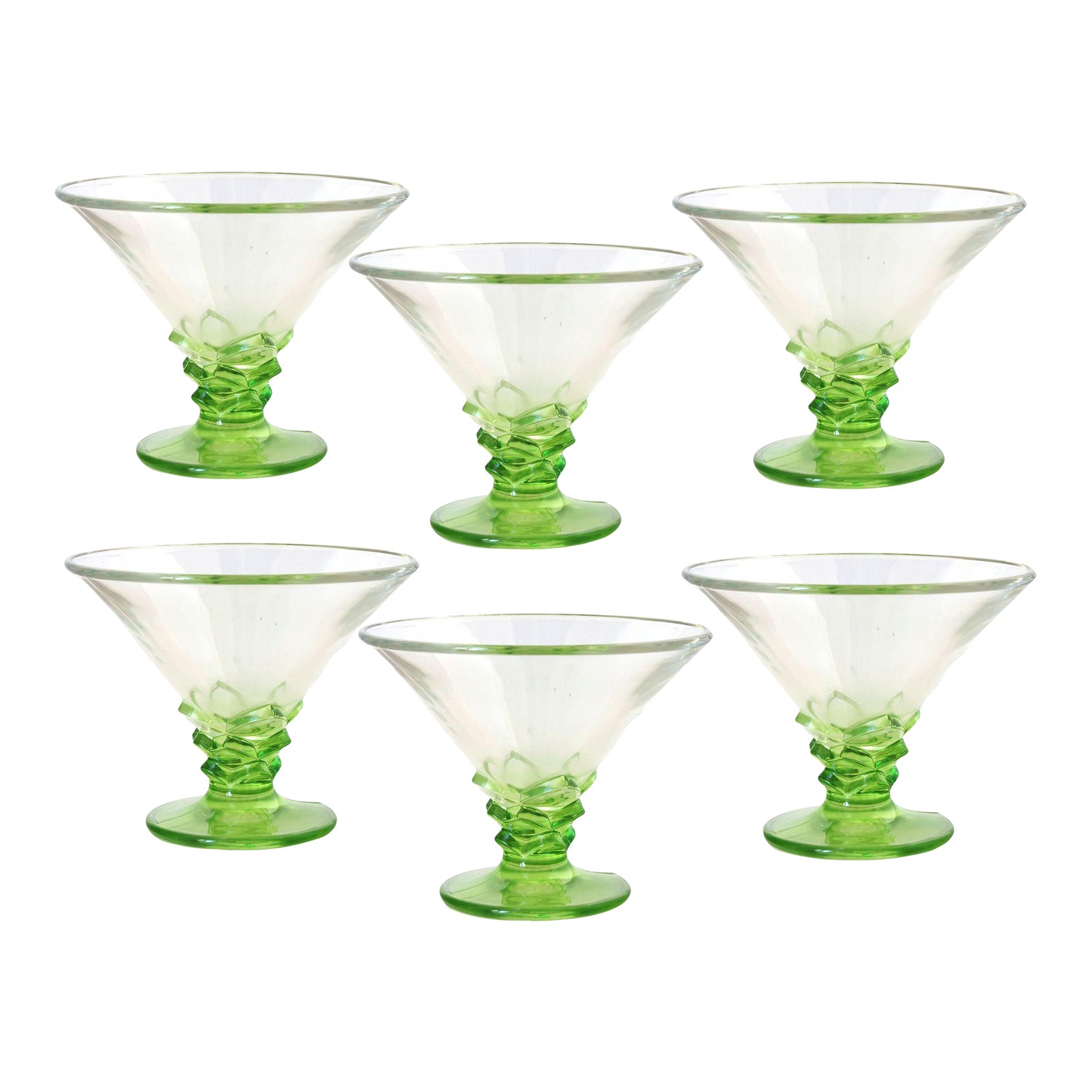 French Poison Green Martini Glasses, Set of 6 | Chairish