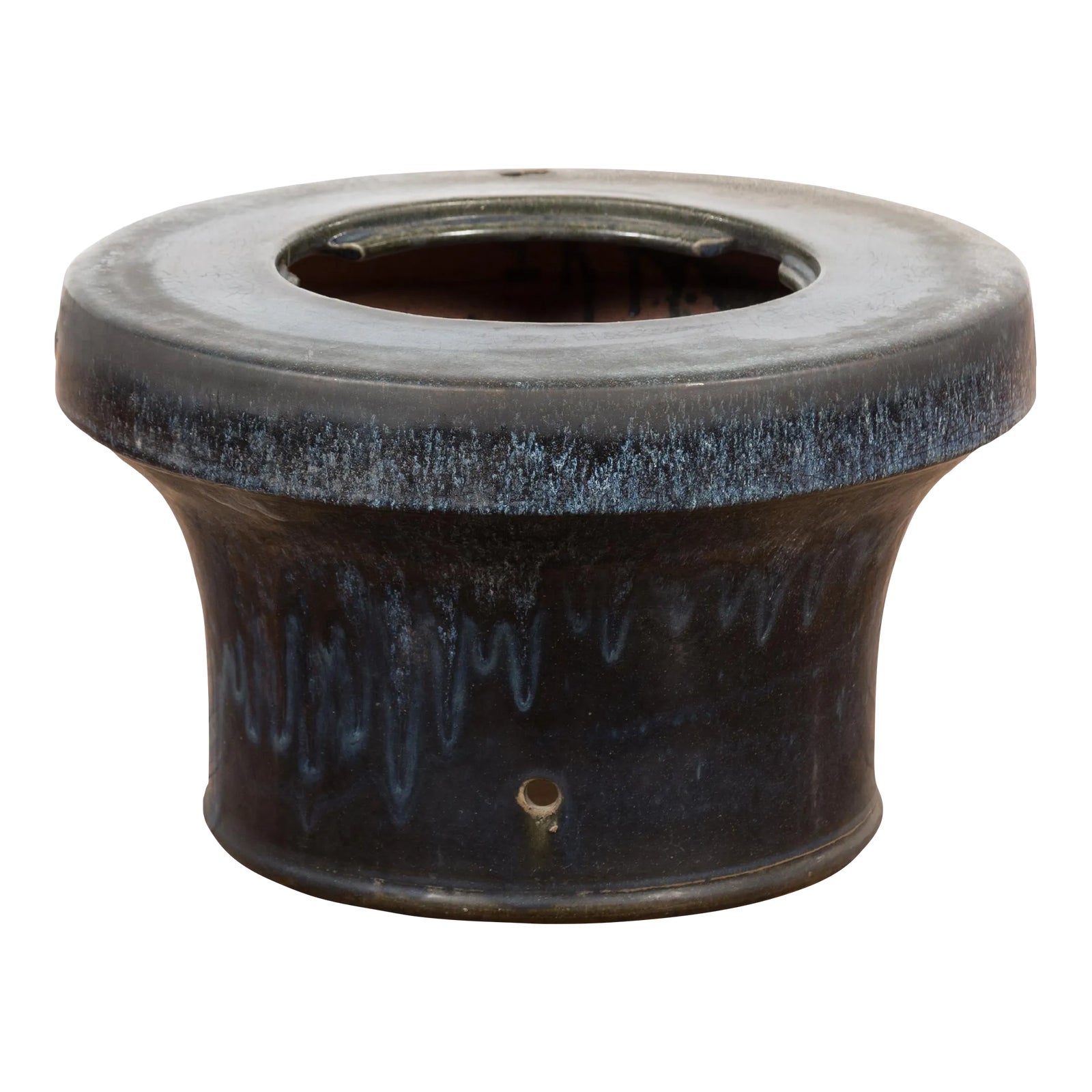 Japanese Antique Blue and Black Glazed Ceramic Hibachi for Drinking ...