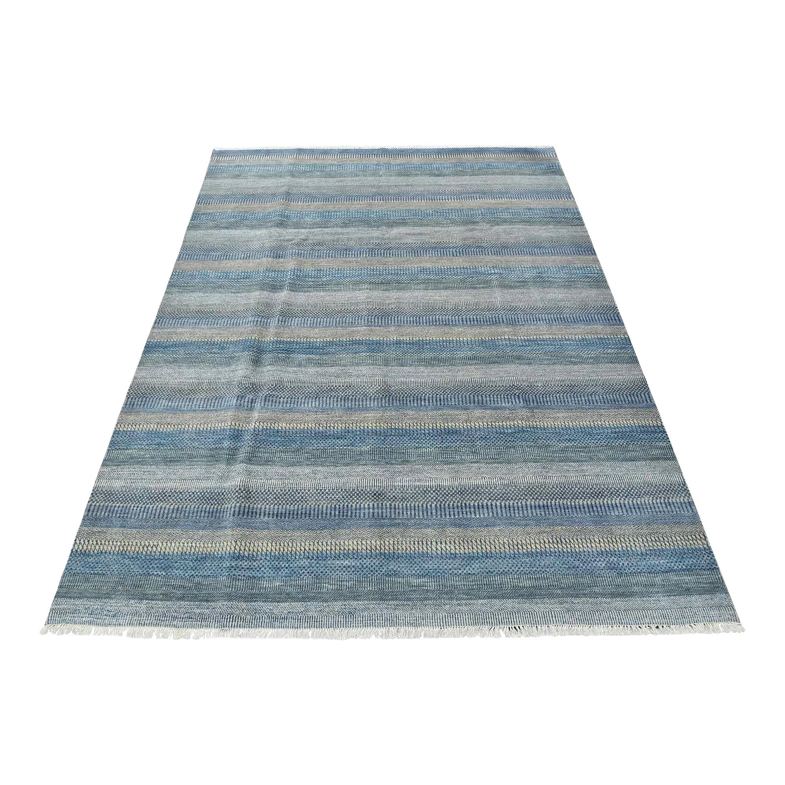 Fine Moroccan 8′ X 10’3” Blue Beige Wool Hand-Knotted Area Rug | Chairish