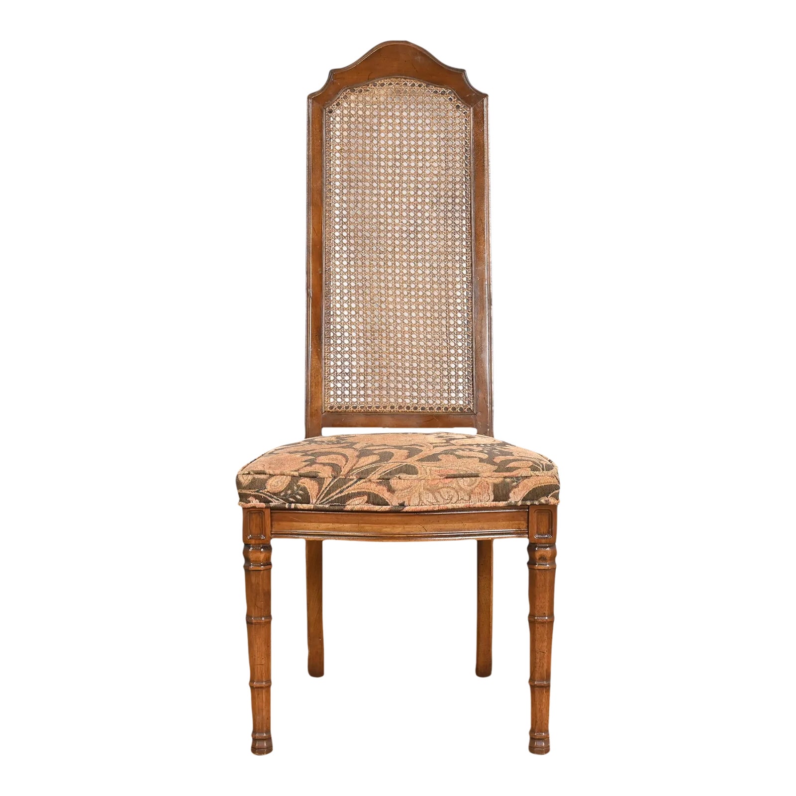 Henredon Mid-Century Modern Walnut and Cane High Back Side Chair | Chairish