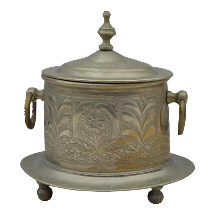 Antique Handmade Floral-Engraved Moroccan Brass Tea Caddy Box | Chairish