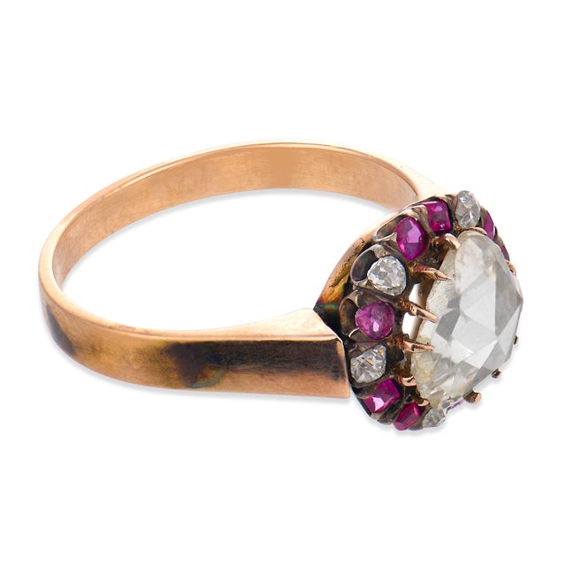 Early 20th Century Victorian Old Cut Diamond Ruby 9k Rose Gold Cluster ...