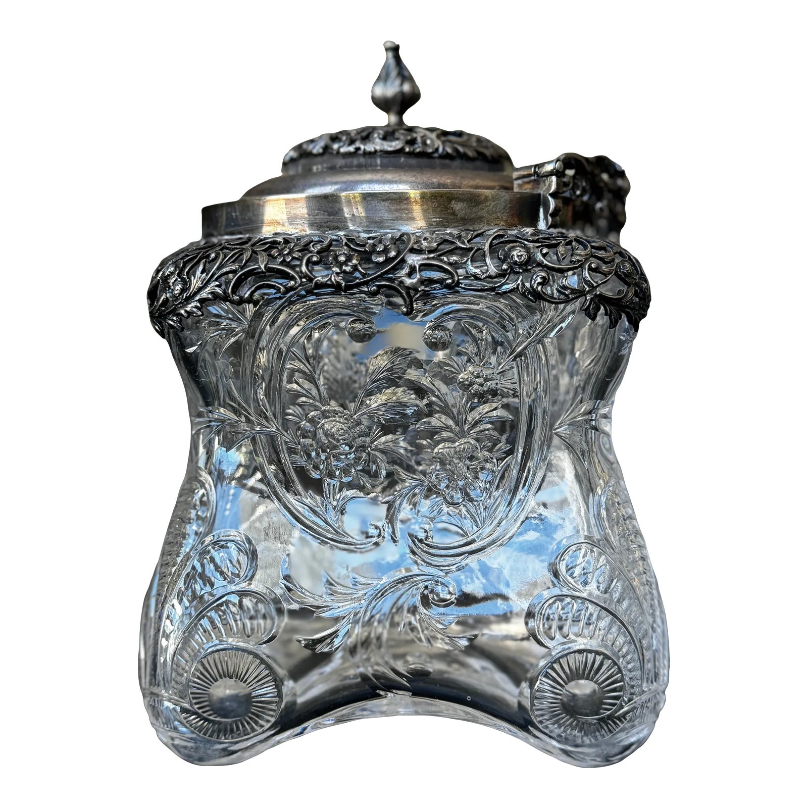 William Comyns & Sons Intaglio Cut Glass & Silver Biscuit Jar 1900 ...