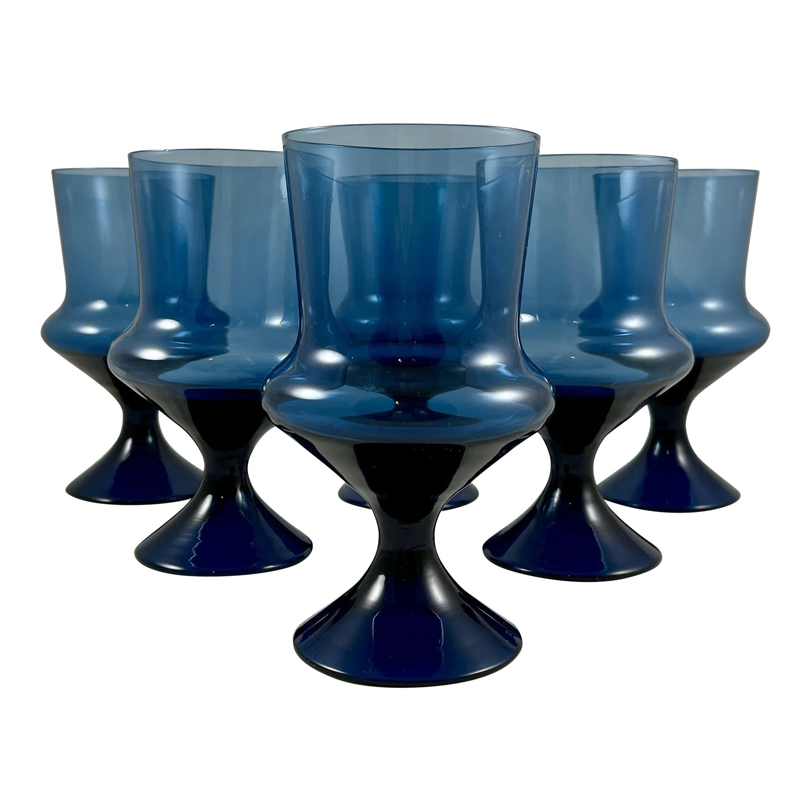 Mid-Century Scandinavian Modern Denby-Milnor Blue Flare Glass Goblets ...