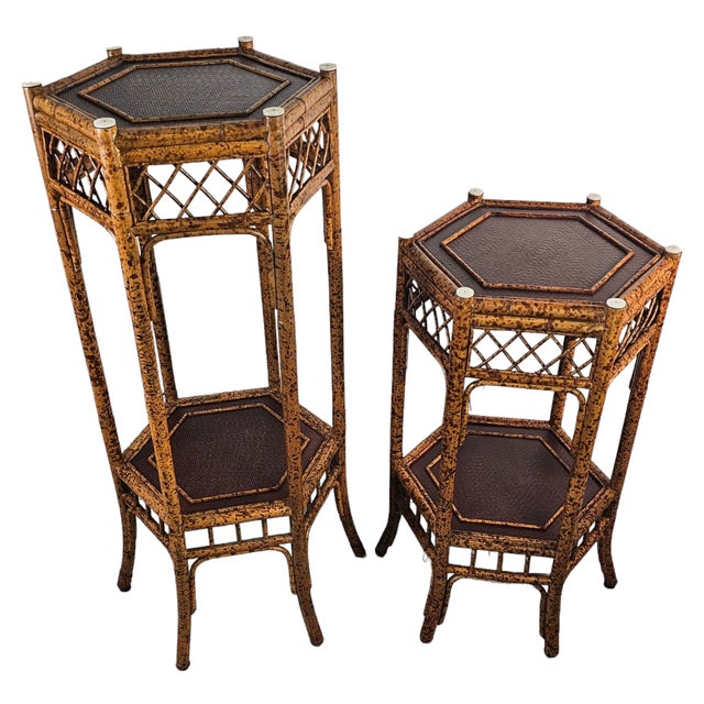 Rattan Tortoise Shell Bamboo Wicker Plant Stands | Chairish