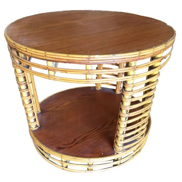 1930s Restored Vintage Two Tier Round Stick Rattan Coffee Table With ...