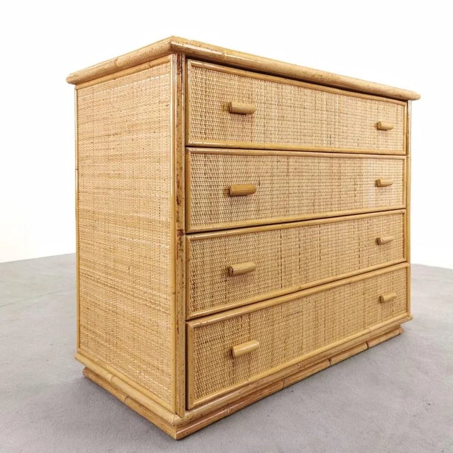 Vintage Wicker, Bamboo, Rattan Chest of Drawers in the style of Tito ...