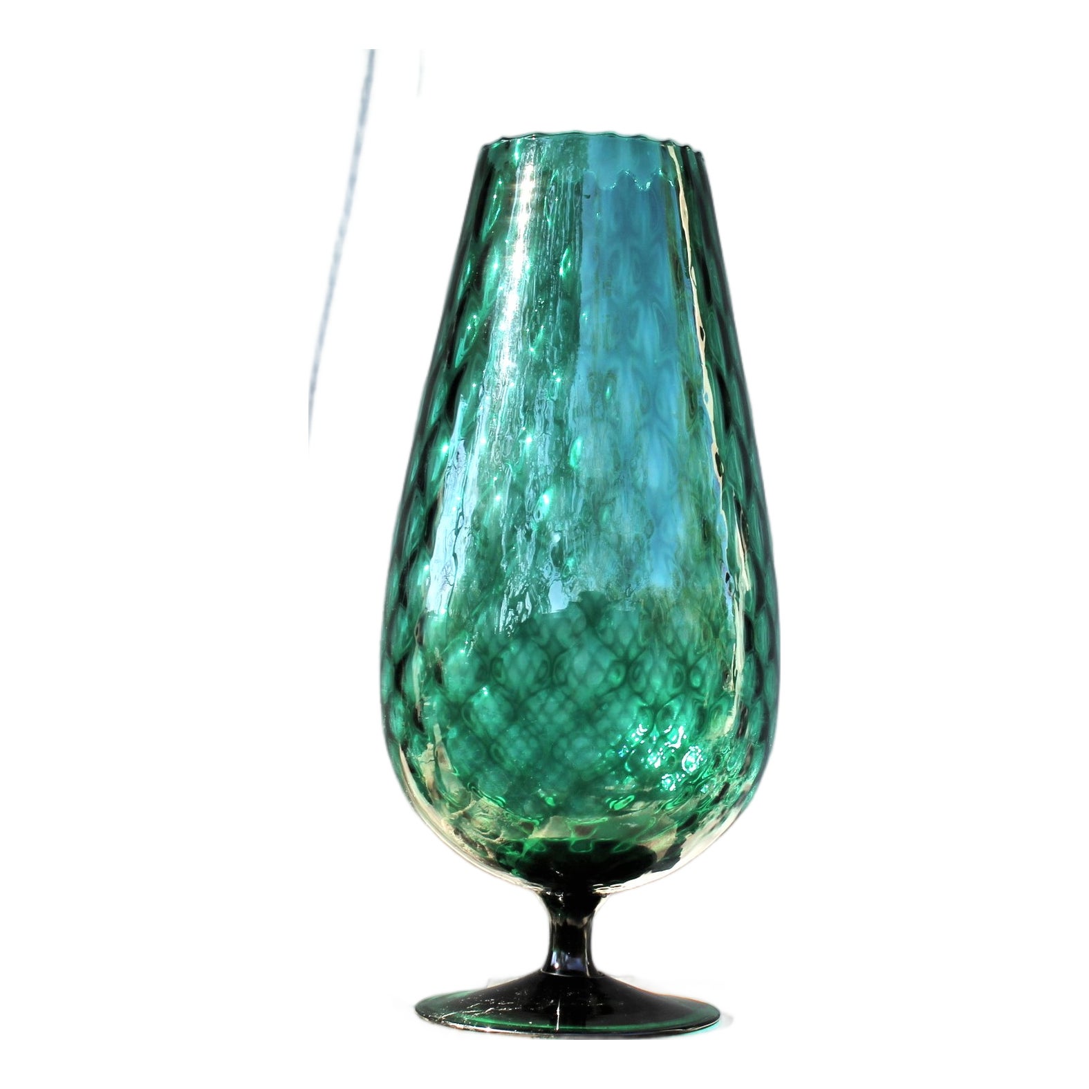 Vintage Green Hand-Blown Art Glass Vase with Textured Surface and ...