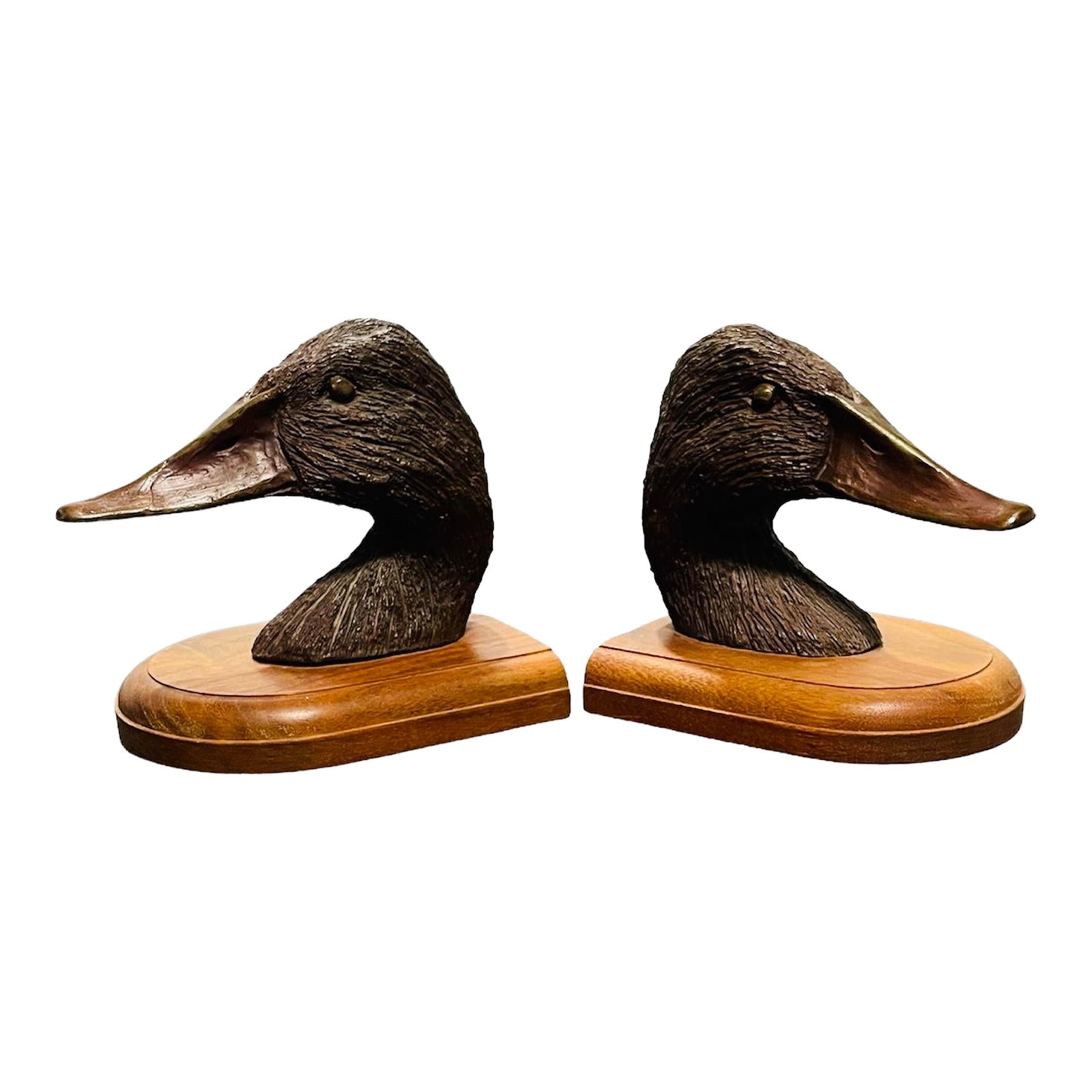 1970s Robert J Winship Bronze Canvas Back Duck Bookends - a Pair | Chairish