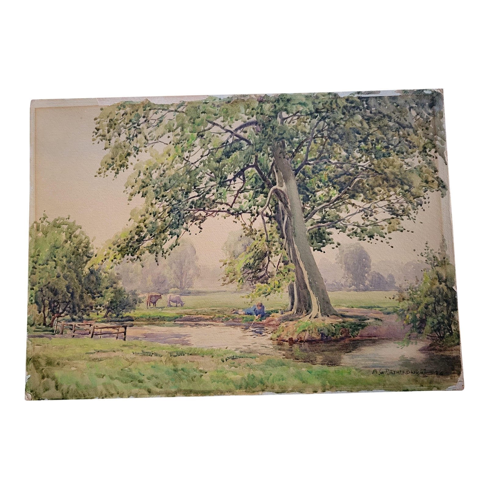 Early 20th Century "Spring" English Landscape Watercolor Painting ...