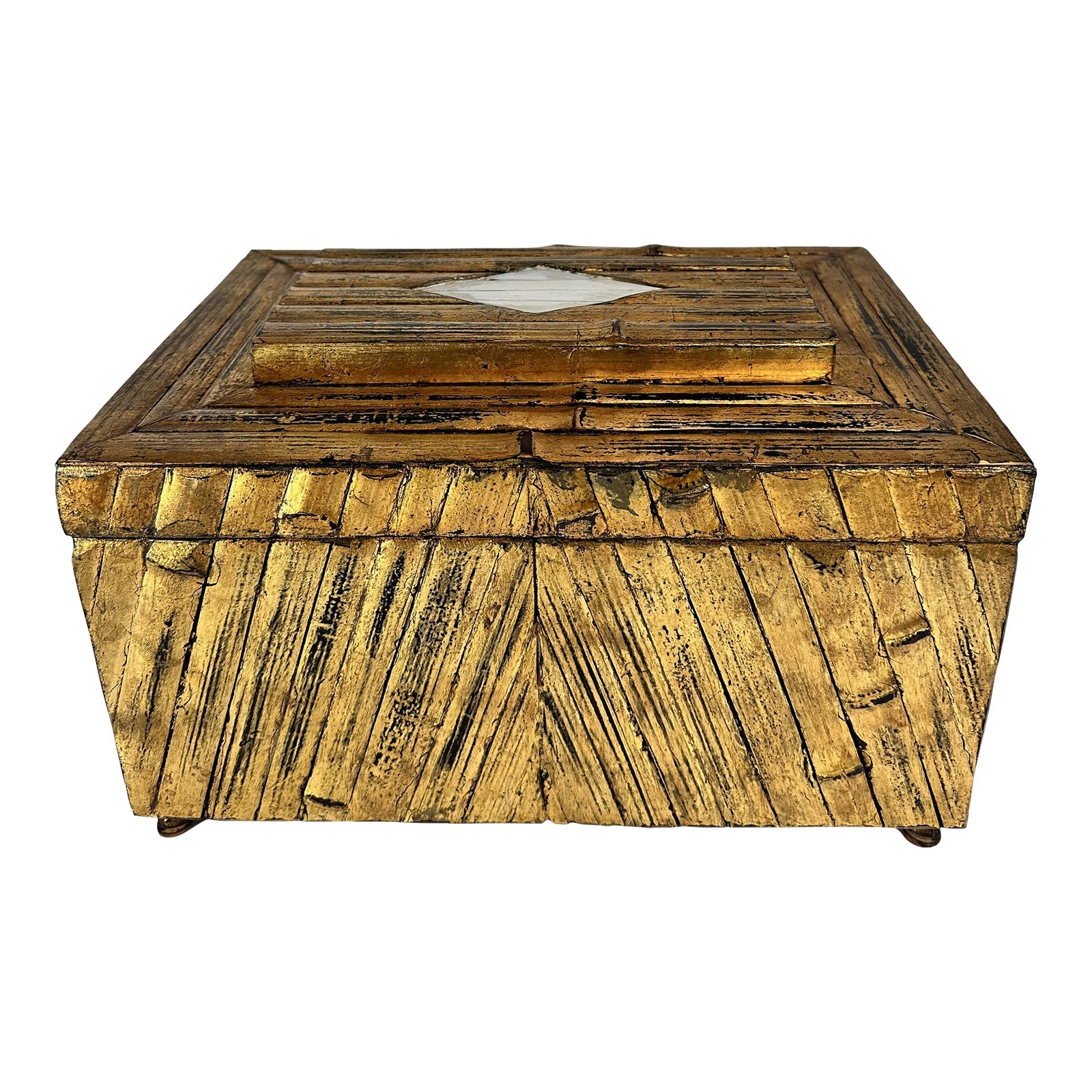 Vintage Sandalwood and Bone Gilt Gold Box | Chairish