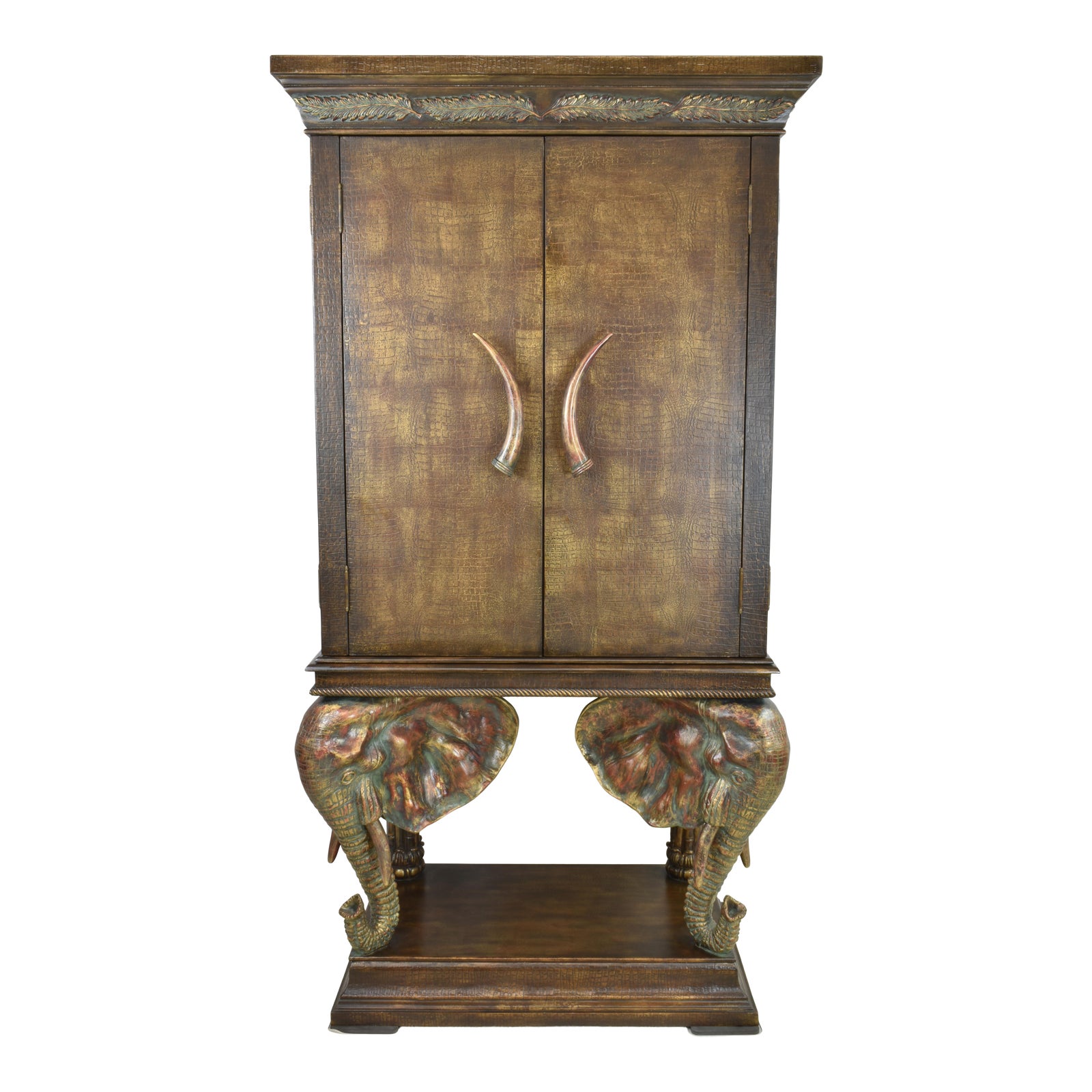 Vintage Safari Style Wine Cabinet Faux Leather Crocodile Imprint ...