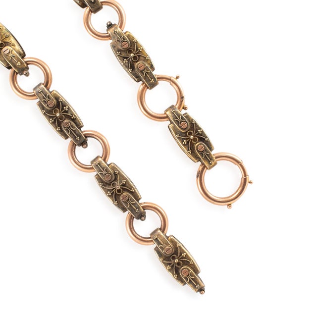 Early 20th Century Victorian Bronze Necklace, 18k Gold Heavy Link Chain Necklace, Chunky One of ...