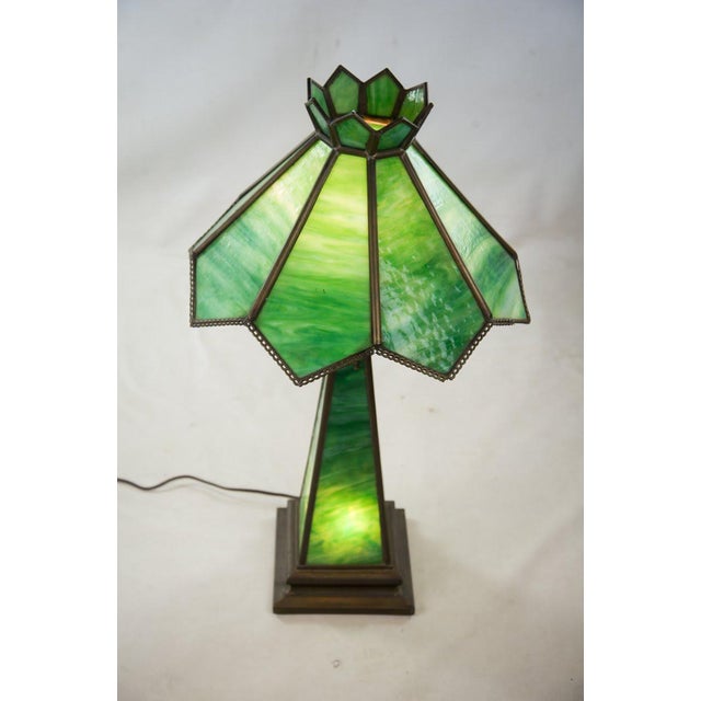 Arts & Crafts Green Stained Glass Table Lamp | Chairish