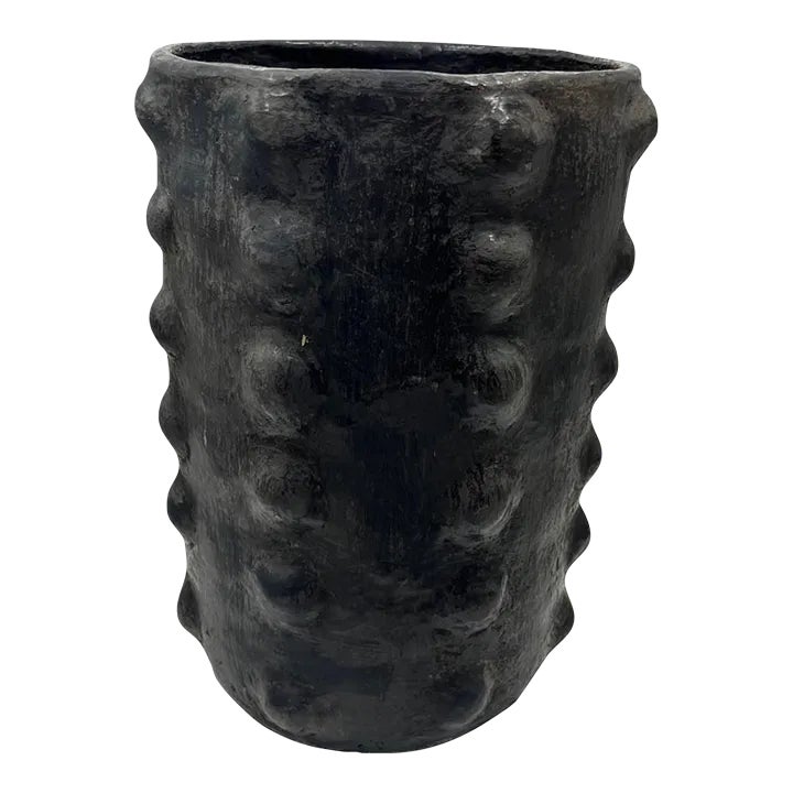 Sejnane Cylindrical Clay Bumpy Vessel - Dark Large | Chairish
