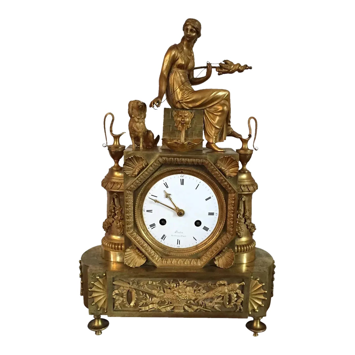 1800 French Empire Directoire Gilt Bronze Mantel Clock by Oudin | Chairish