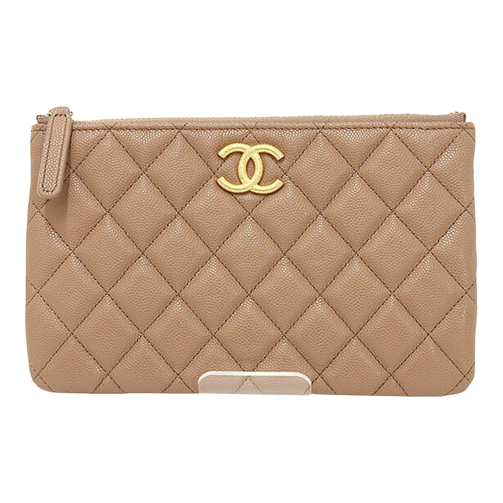 Chanel Matelasse Pouch Caviar Skin Beige Ap3525 Coco Mark Quilting ...