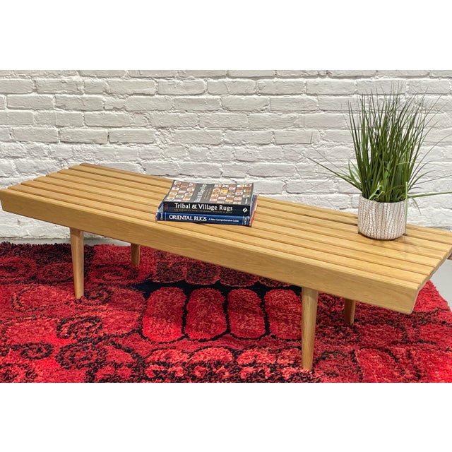 Mid Century Modern Styled Handmade Oak Slat Bench / Coffee Table | Chairish