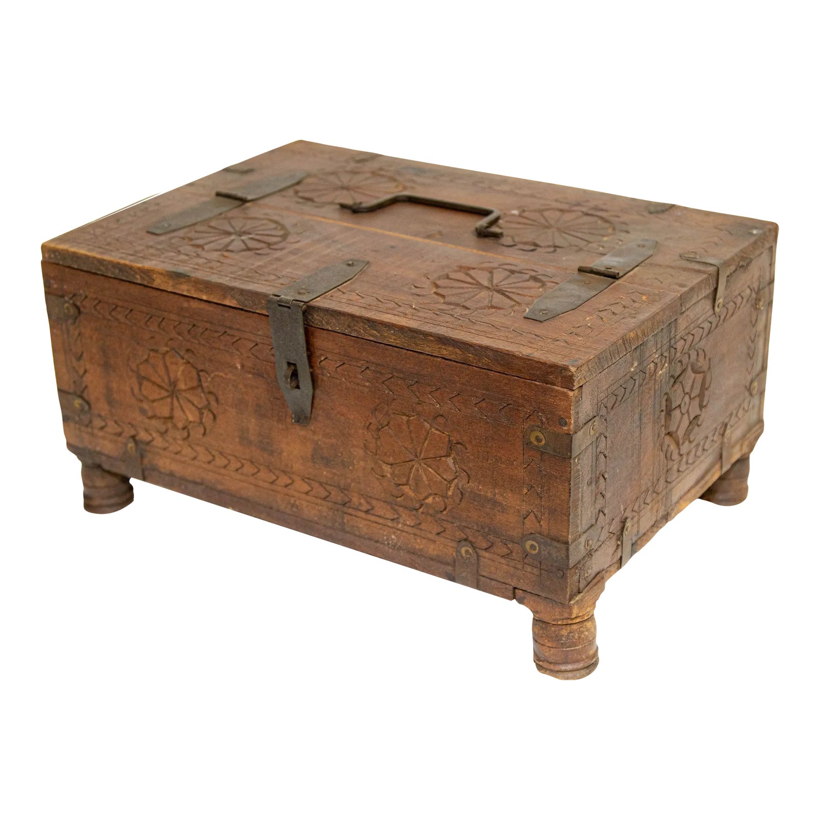 Antique Rajasthani Footed Chest Box India 1900's | Chairish