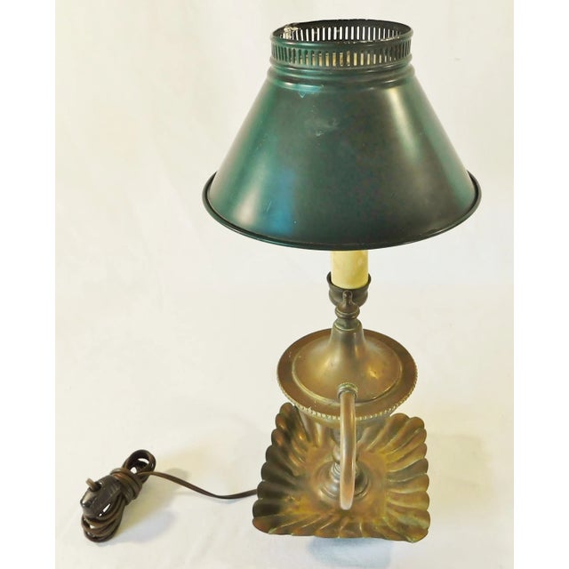 Vintage C1940s Solid Brass Genie Desk Lamp With Green Tole Shade | Chairish