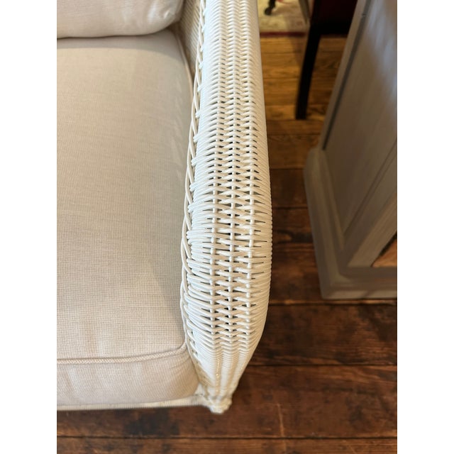 White Wicker Club Chair With Custom Upholstered Cushions | Chairish