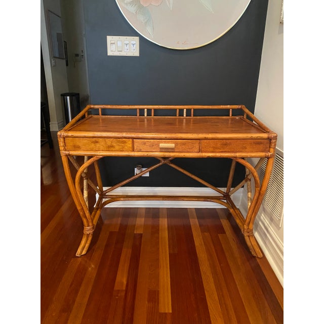 Vintage Mid Century Bohemian Boho Chic Rattan Bamboo Writing Desk ...