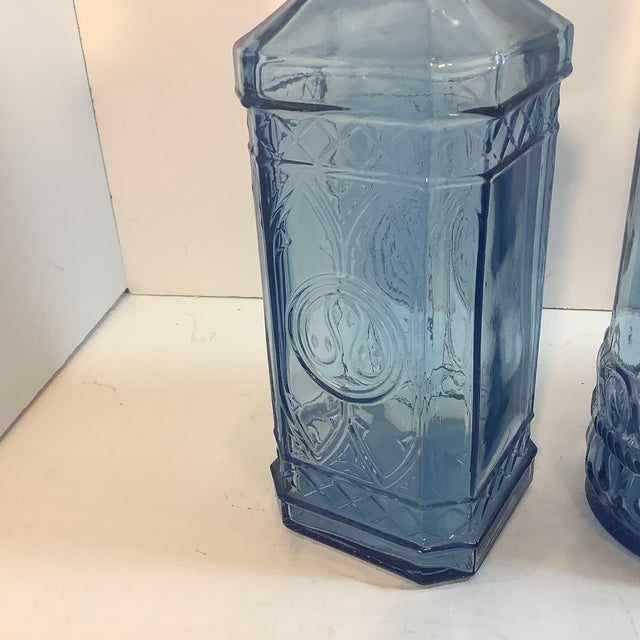 Vintage French Blue Pressed Decorative Glass Bottles - Set of 3. | Chairish